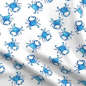 Crab Fabric Blue Crabs by Wrensroost Crab Beach Nautical Summer Sea ...