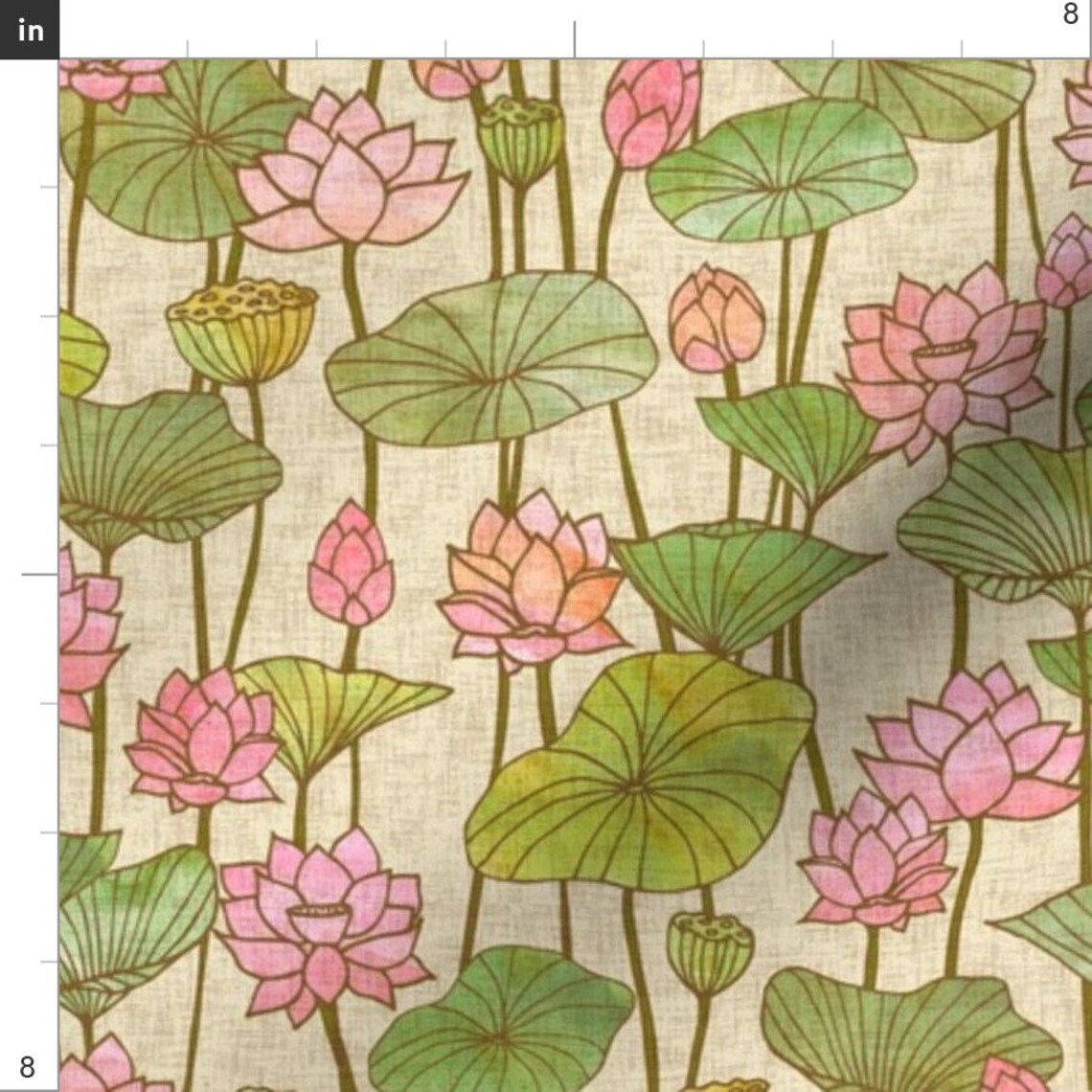 Lotus Fabric Lotus Flowers linen by Ceciliamok Lotus | Etsy