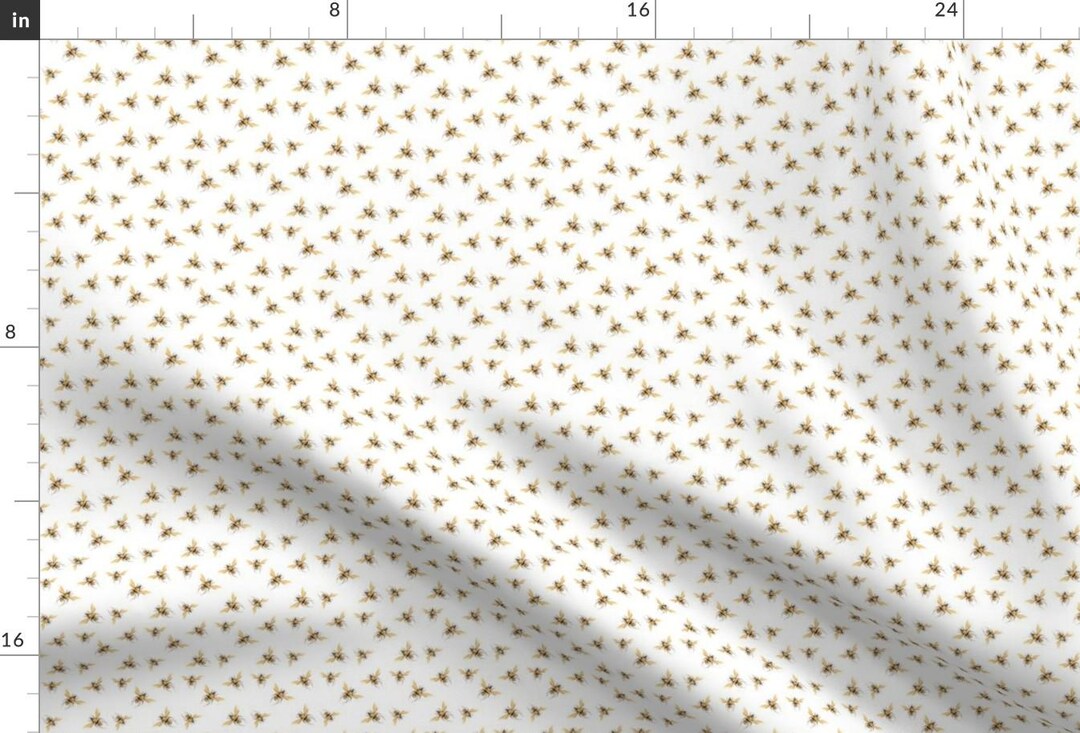 Bee Fabric - Honey Bee Golden, Small Tiny Yellow Mini Bug Print Harvest ...