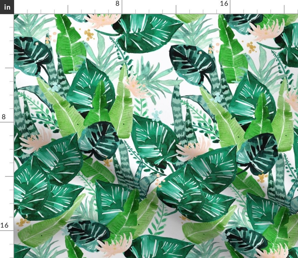 Tropical Leaves Fabric Jungle Tropical White by Crystal - Etsy