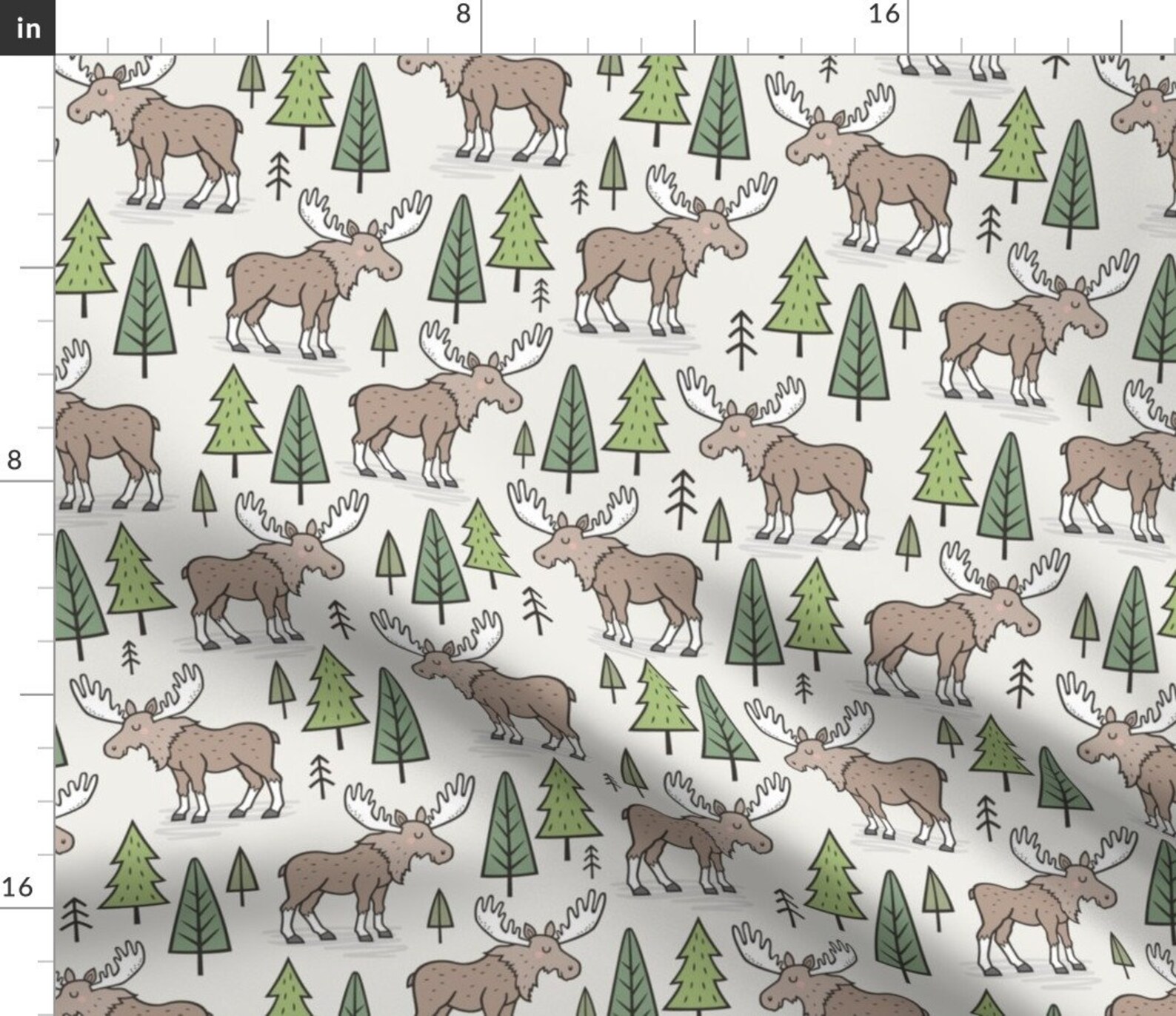 Moose Fabric Forest Woodland Moose Trees on Grey by Caja - Etsy