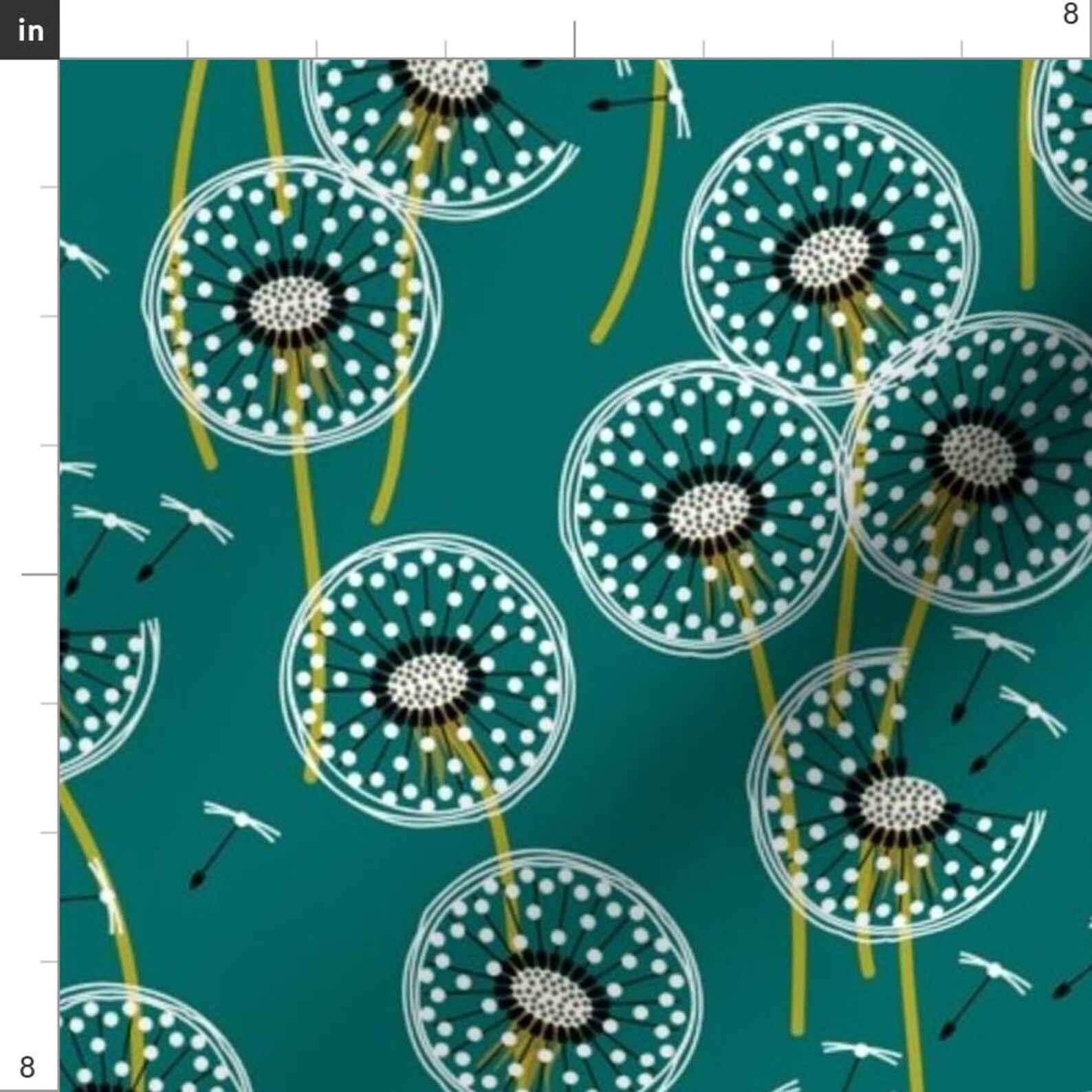 Mod Dandilion Fabric - Fanciful Flight Make A Dandelion Wish! - Teal by ...