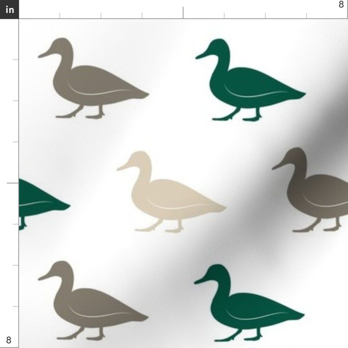 Ducks Fabric Duck Green Beige Warm Gray by - Etsy
