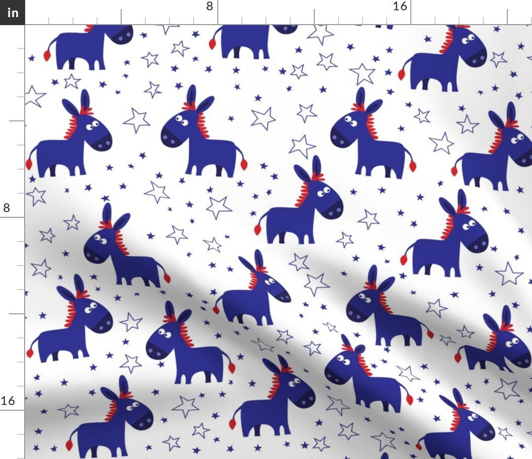 Animal Fabric Democrat Donkey By Bzbdesigner Stars Animals | Etsy