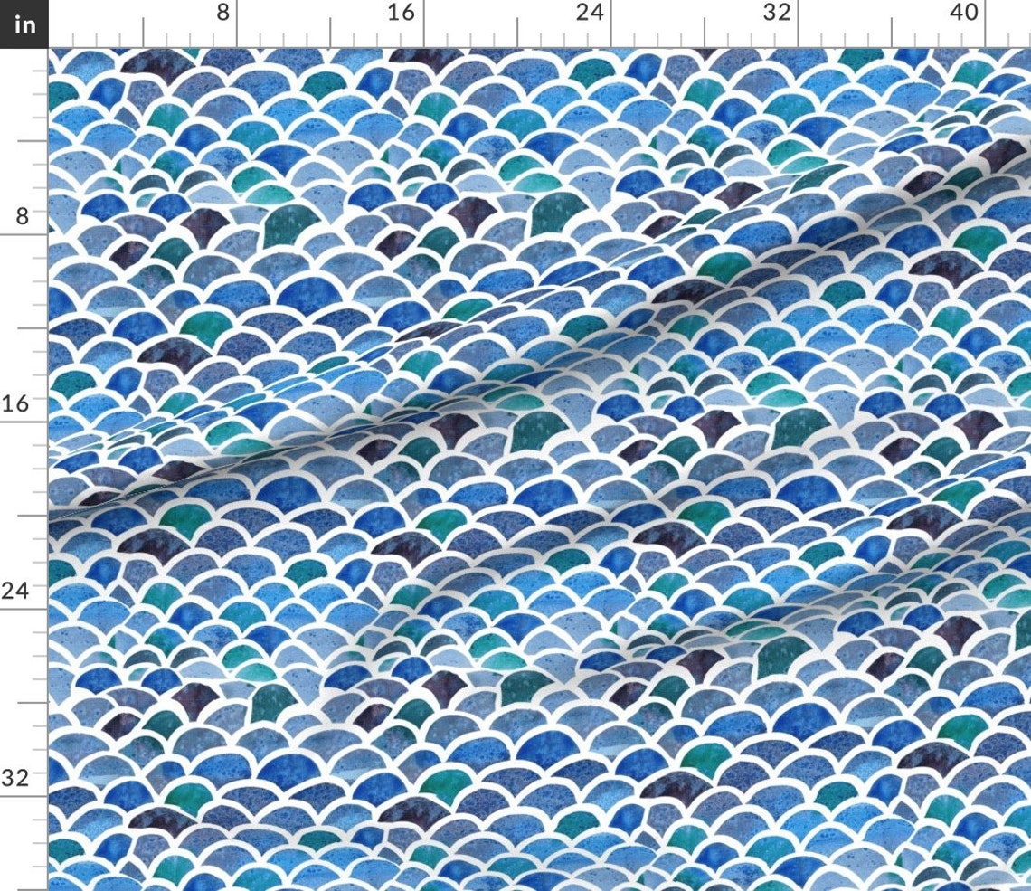 Watercolor Mermaid Scale Fabric Watercolor Fish Scales by - Etsy