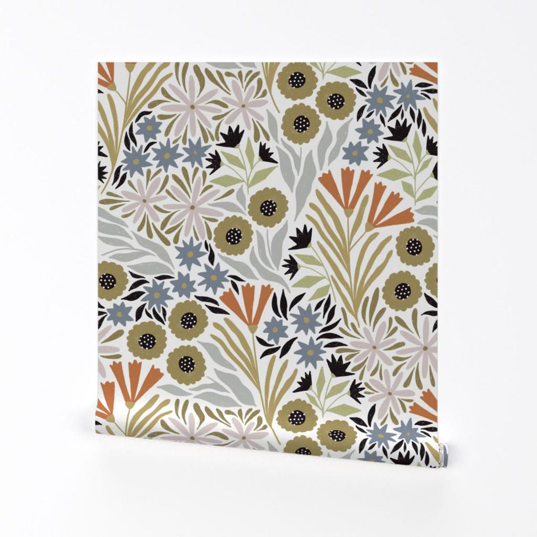 Flowers Wallpaper - Adeline Floral by Amy Maccready - Earth Tone White ...