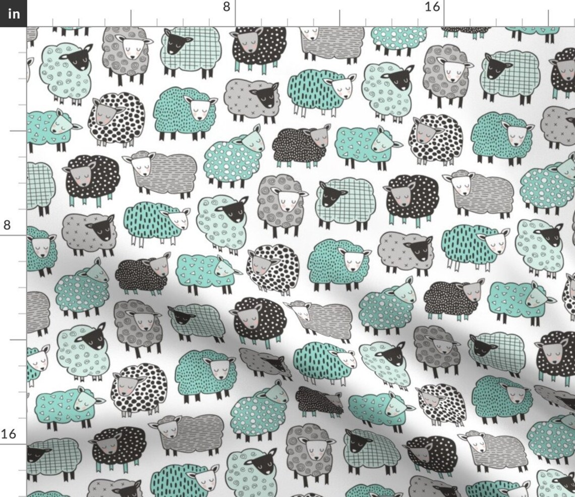 Geometric Sheep Fabric Sheep Geometric Patterned Black White - Etsy