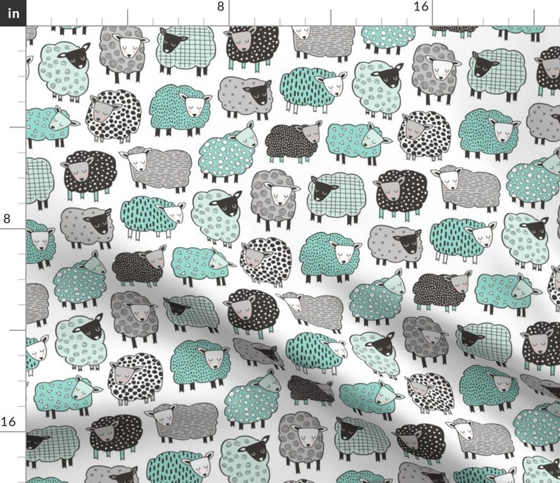 Geometric Sheep Fabric Sheep Geometric Patterned Black White - Etsy