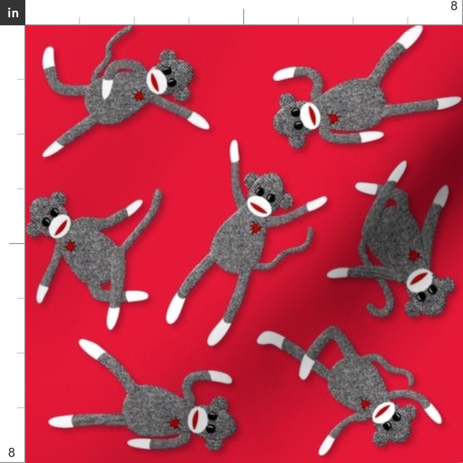 Red Sock Monkey Fabric Sock Monkey Red Party by | Etsy