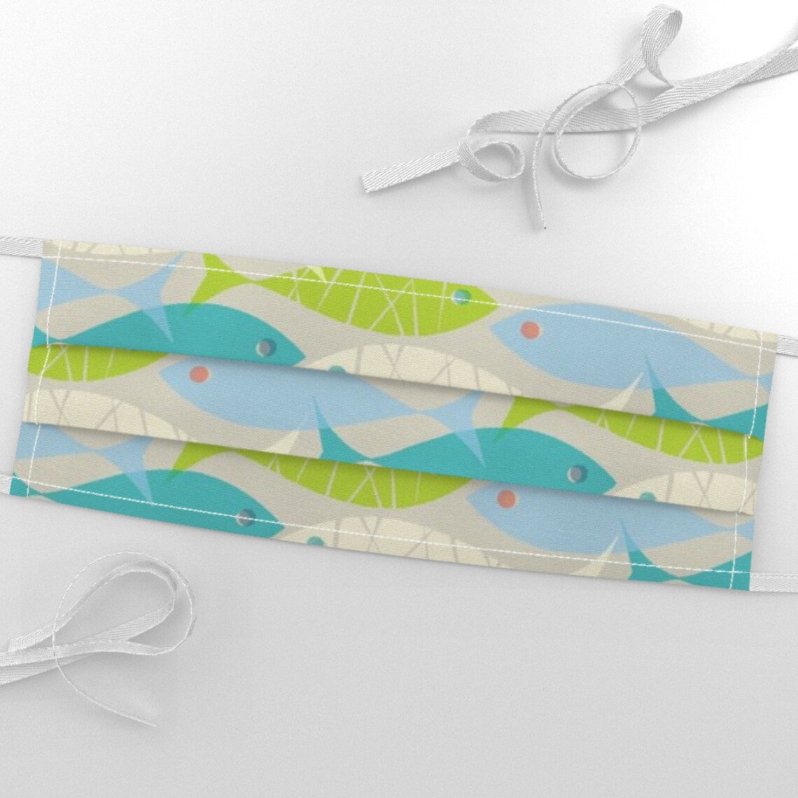 Mod Scandi School of Fish Fabric Green Fish Blue Fish by | Etsy