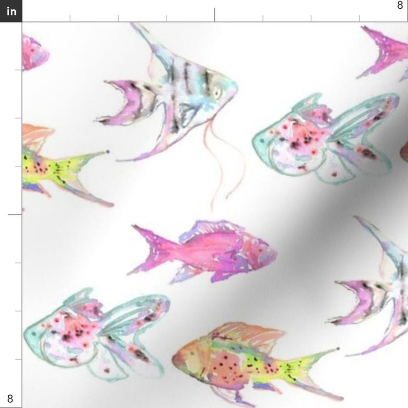 Aquatic Animals Fabric - Fish on the Reef Watercolor Painting Tropical ...