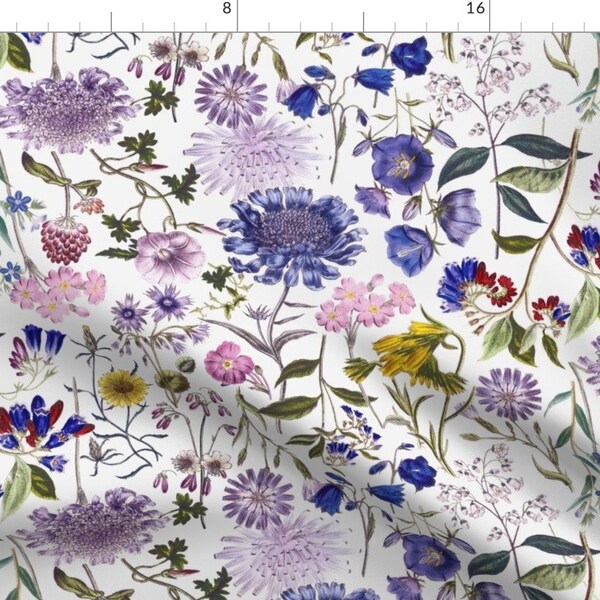 Blue and Purple Floral Fabric - Etsy