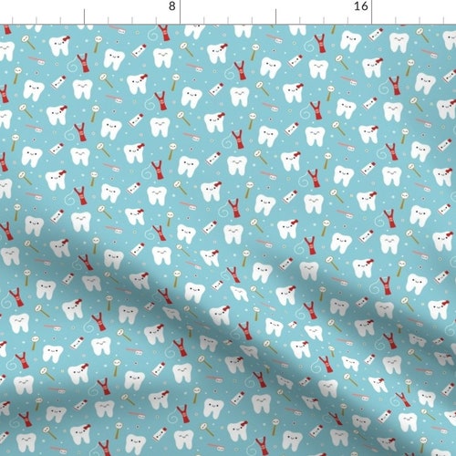 Tooth Fabric Happy Teeth Friends Dark Pink by Clayvision | Etsy
