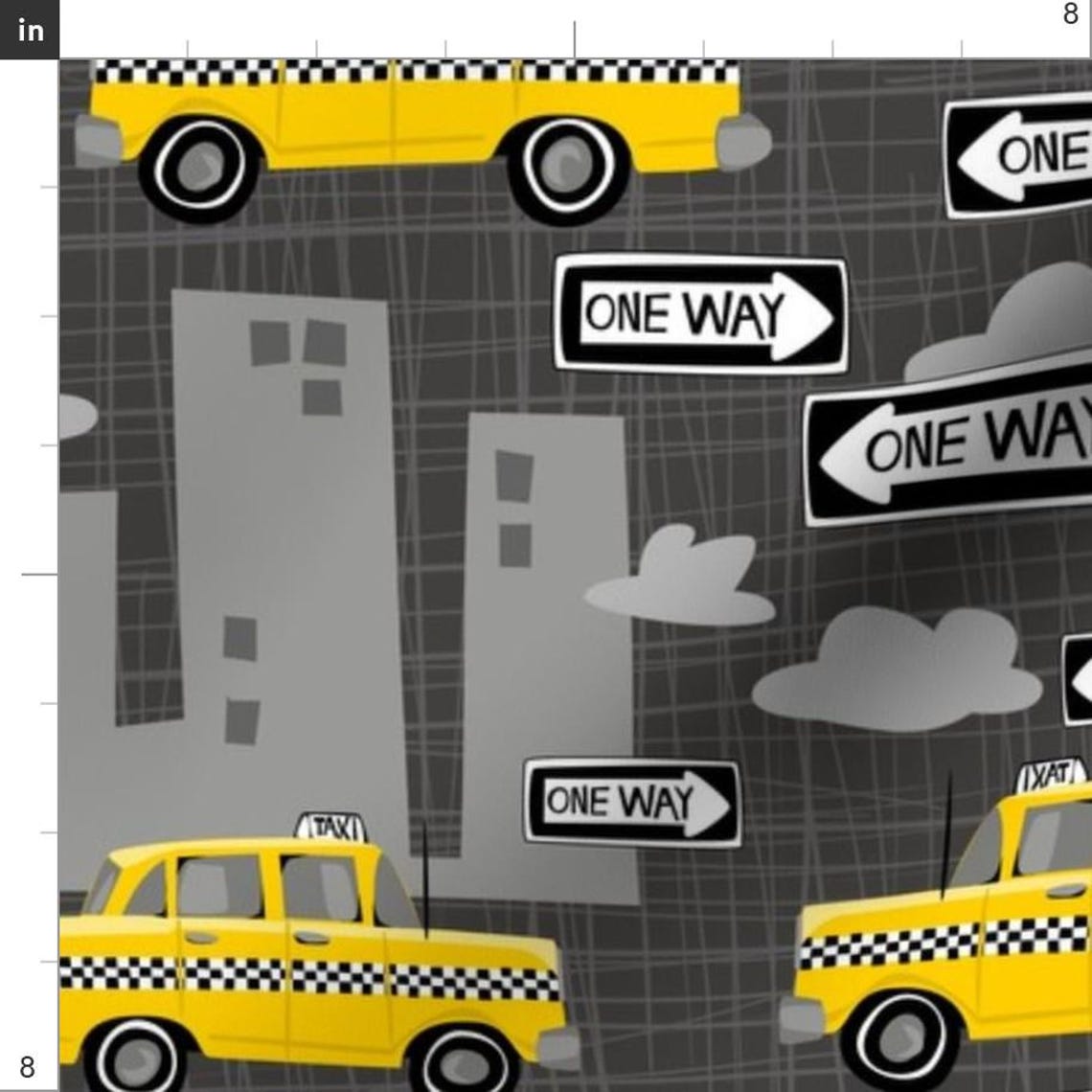 Taxi Fabric - One Way by Bzbdesigner - Gray Yellow City Street Taxi Cab ...