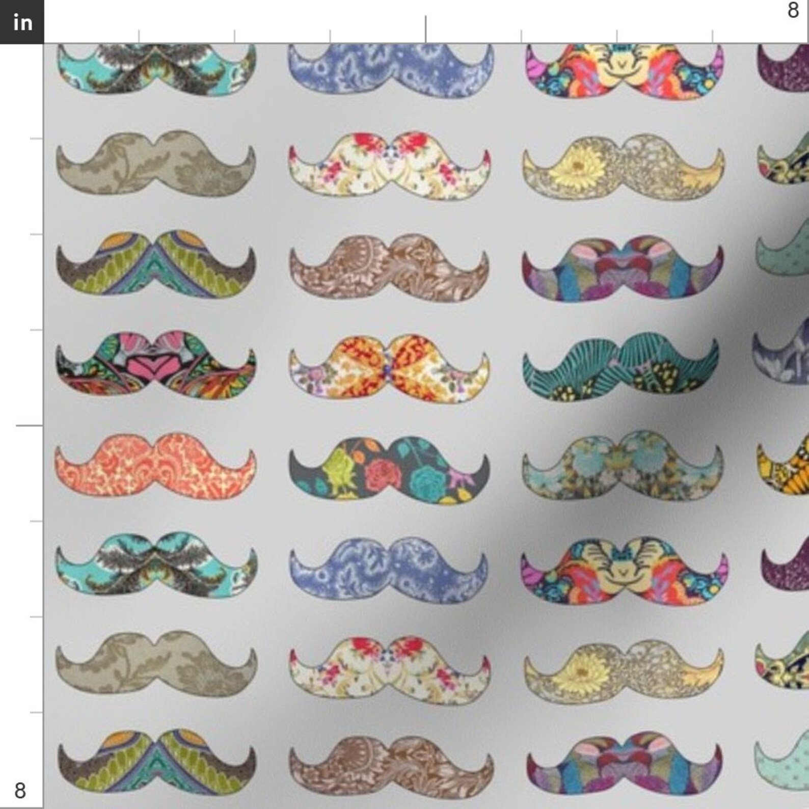 Patterned Mustache Fabric Mustache Mania Grey By | Etsy
