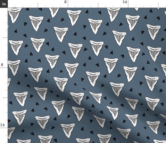 Shark Tooth Fabric Geometric Black Triangles White on Blue - Etsy