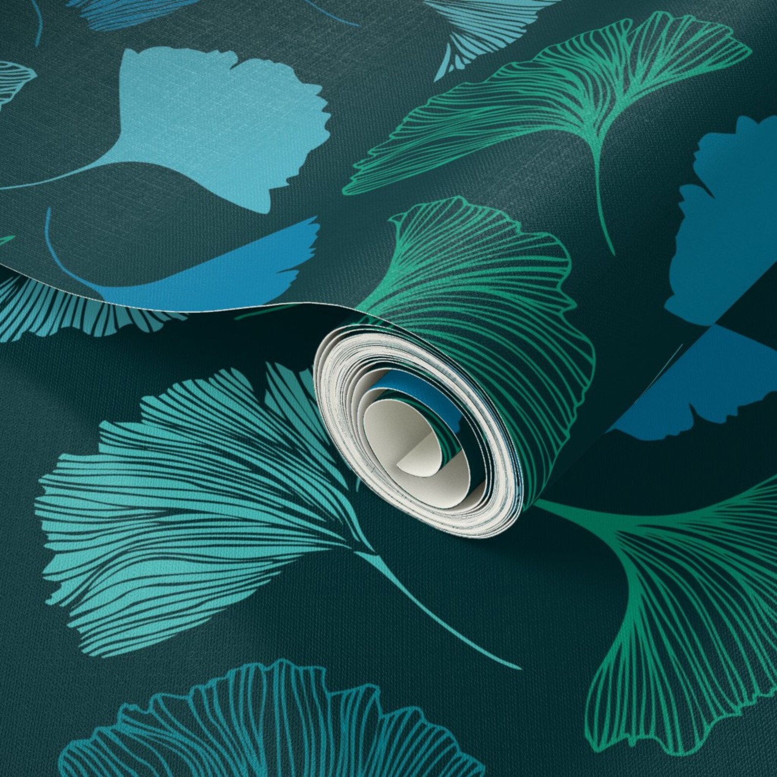 Ginkgo Wallpaper Magic Ginkgo by Silmen Teal Blue Green - Etsy