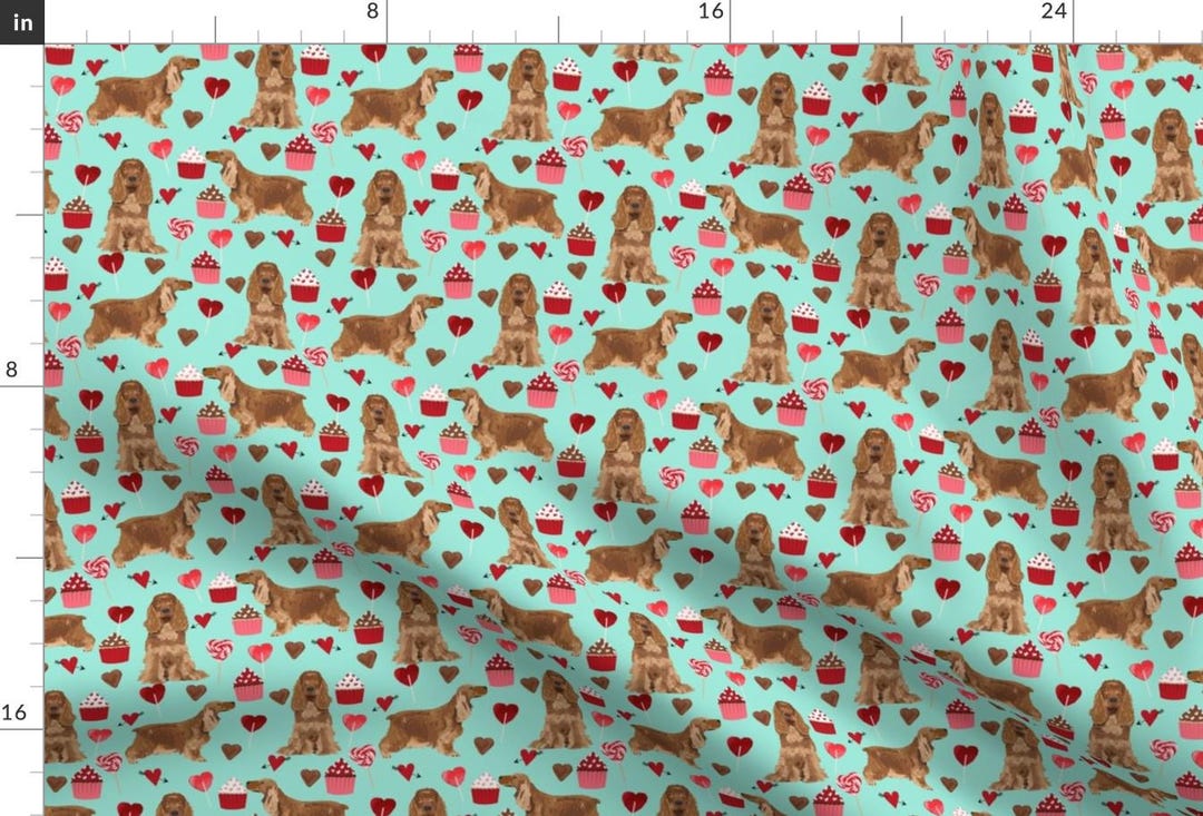 Cocker Spaniel Fabric - Red English Cocker Spaniel Valentines Love ...