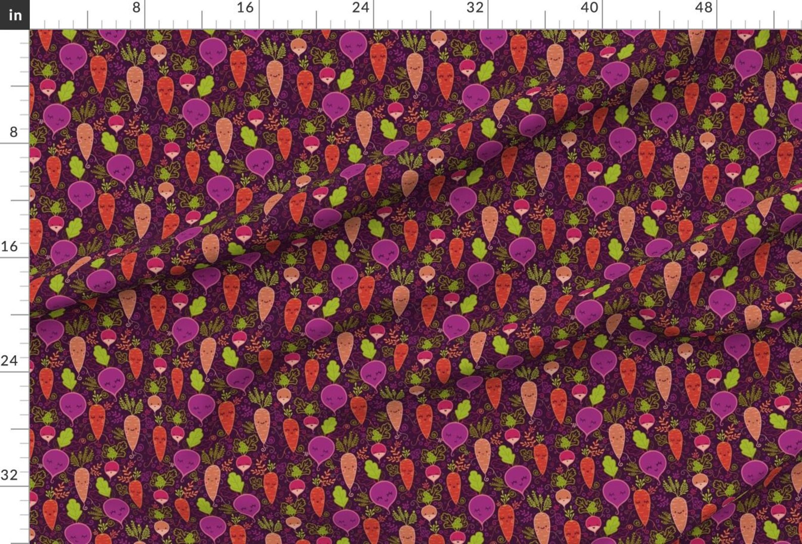 Purple Roots Fabric - Root Vegetables Characters by Oksancia - Purple ...