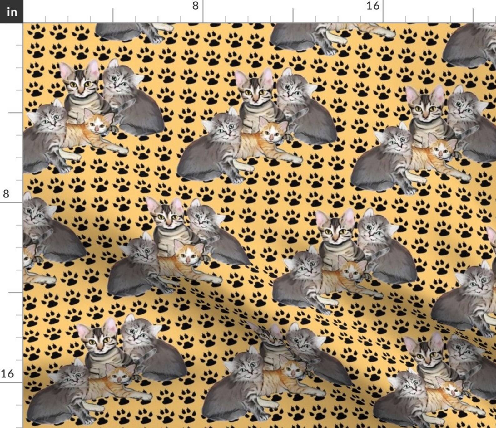 Tabby Cat Family Fabric Kittens and Paws by Dogdaze Tabby - Etsy