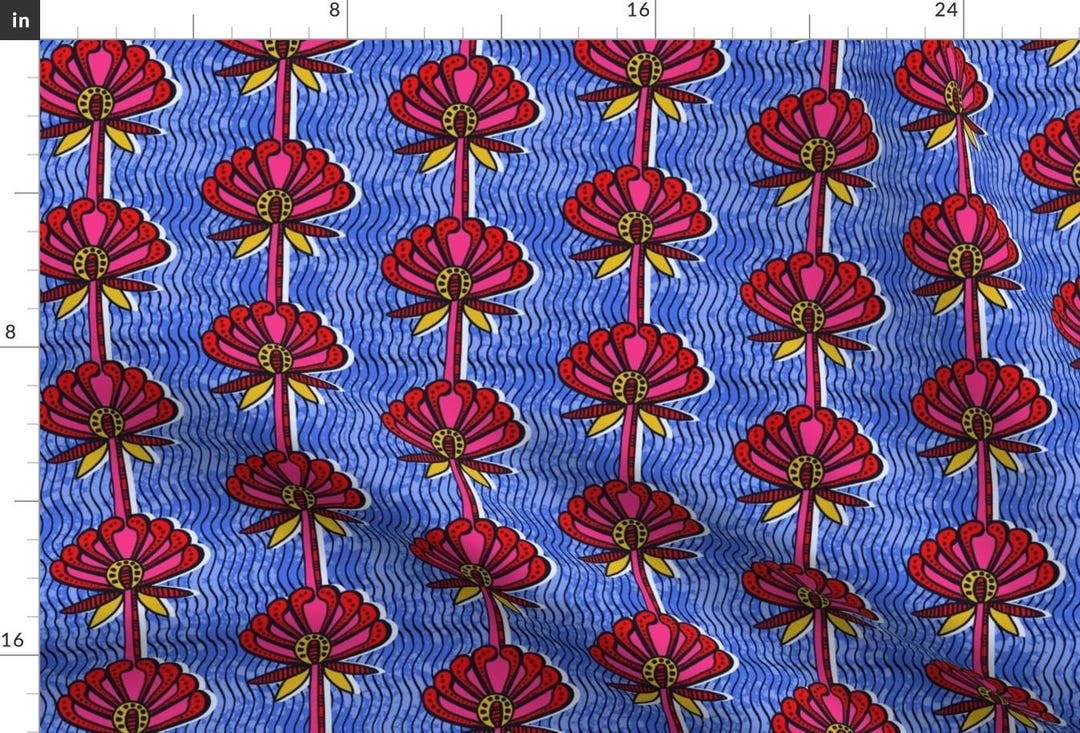 African Fabric - African Inspired Print - Flower - Blue and Pink by ...
