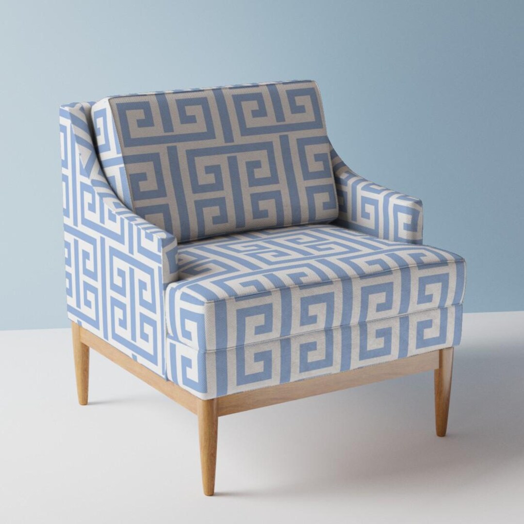Blue Preppy Upholstery Fabric- Greek Key by Vivdesign - Geometric ...