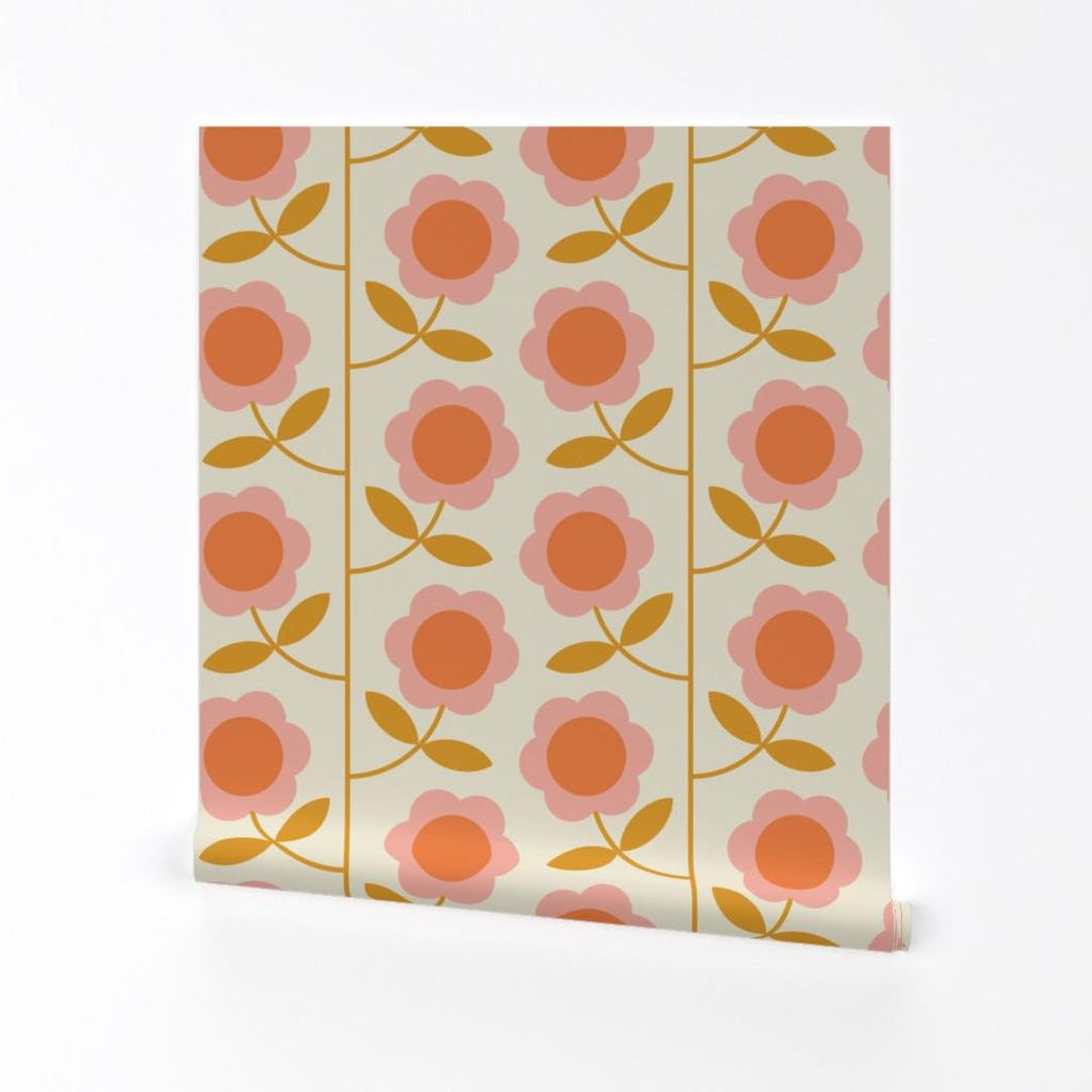 Retro Flower Vines Removable Peel and Stick Wallpaper Pink Vintage ...