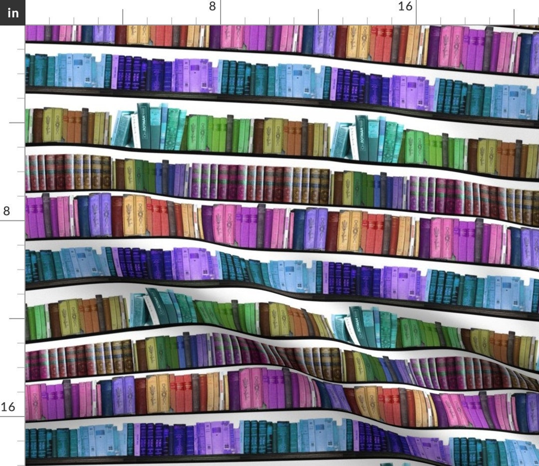 Library Book Fabric Rainbow Books Bookshelf by Inspirationz - Etsy