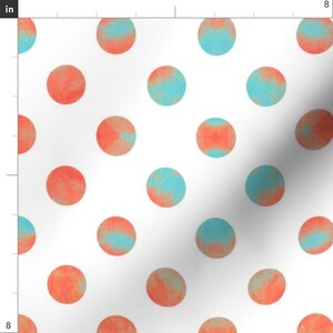 Blue Orange Polka Dot Fabric Watercolor Dots in Aqua and - Etsy