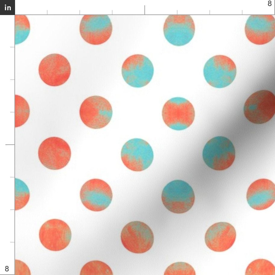 Blue Orange Polka Dot Fabric Watercolor Dots In Aqua And | Etsy