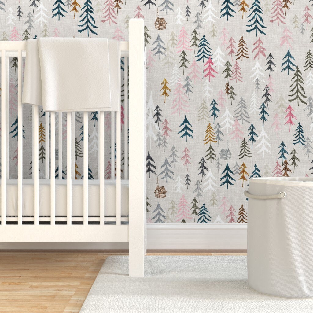 Forest Wallpaper Solitude Pink by Nouveau Bohemian | Etsy