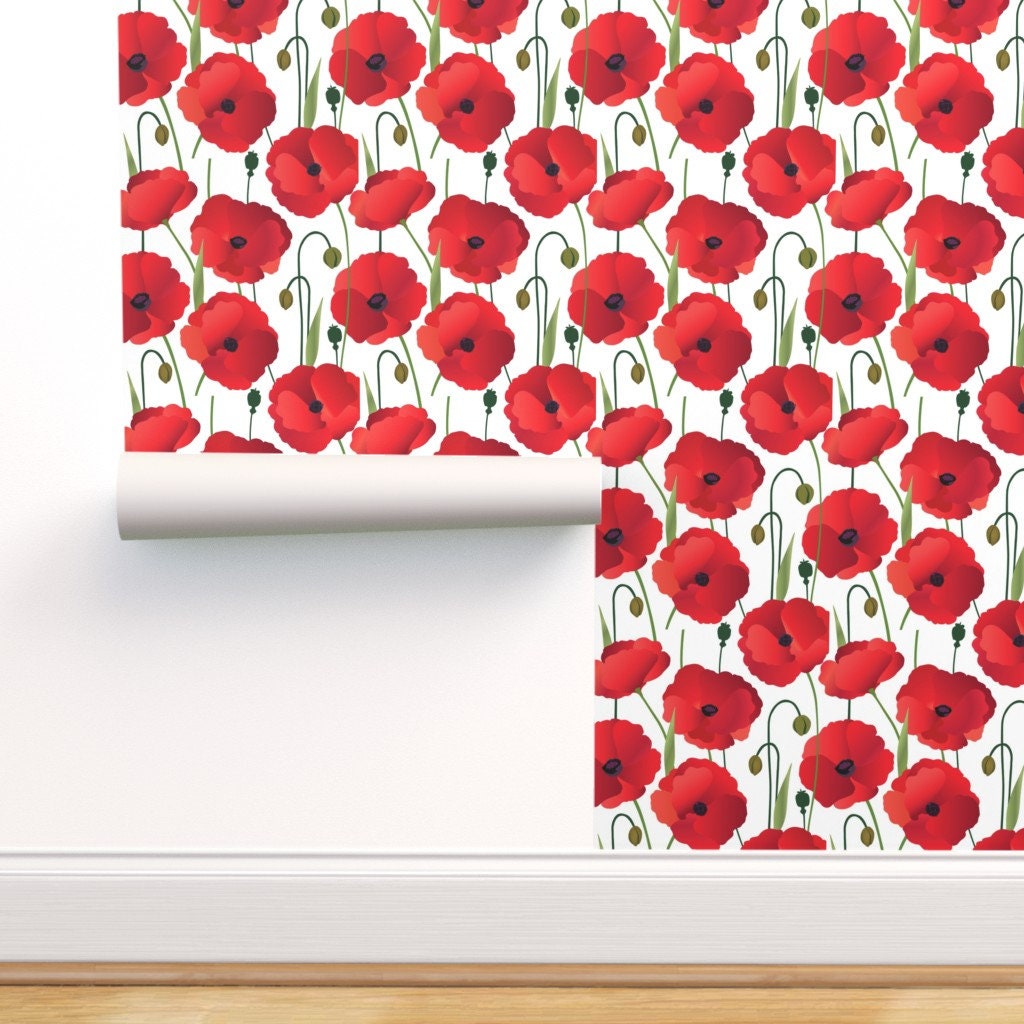 Home & Living Wall Décor Home Décor Poppies Wallpaper Custom Printed Removable Self Adhesive ...