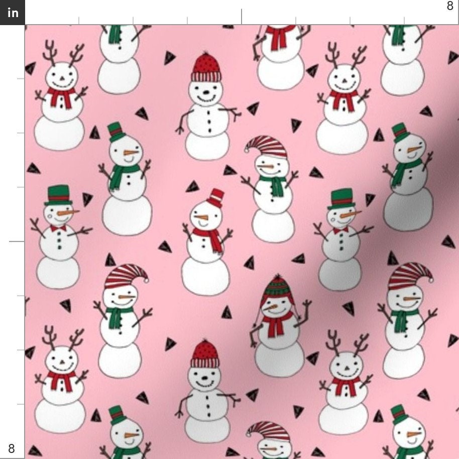 Snowman Fabric Snowman Pink Christmas Cute Christmas Snowmen | Etsy