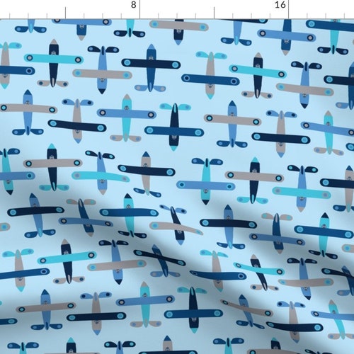 Nay Blue Airplane Fabric Fun Airplanes on Dark Blue Sky by - Etsy