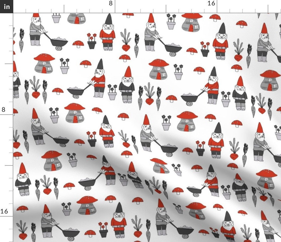 Gnome Fabric Gnome Garden Mushroom Gnome Fairytale Cute Gnome Red and ...