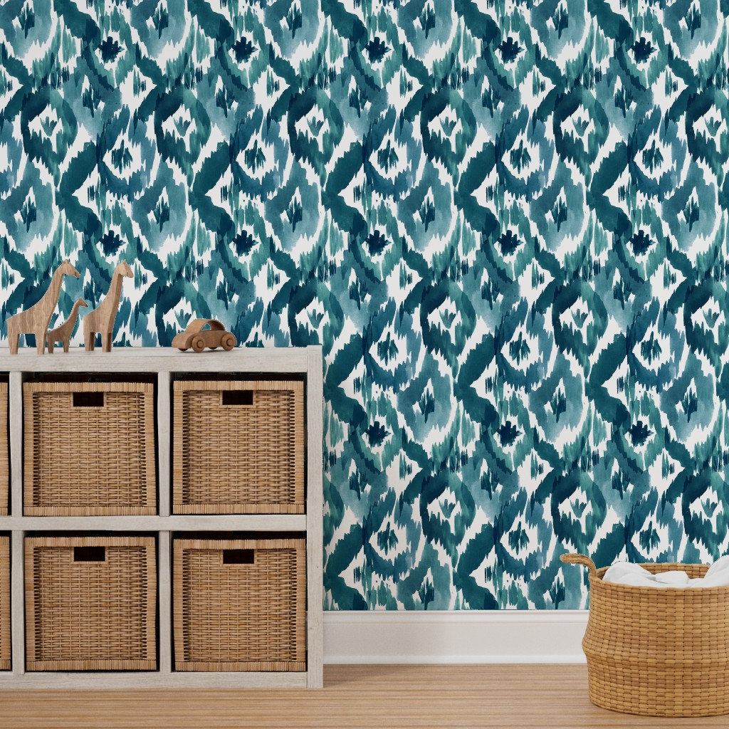 Ikat Wallpaper Tealblueikatdiamonds300 by Crystal Walen - Etsy