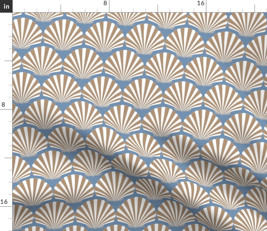 Shells Fabric Cape Cod by Surelstudio Blue Nautical Sand Art Deco ...