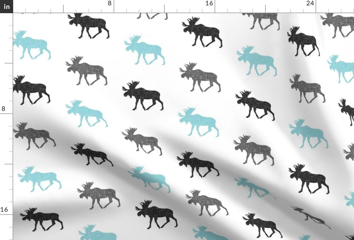 Moose Fabric - Multi Moose || Grey and Light Teal by Littlearrowdesign ...