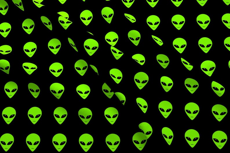 Alien Head Fabric Bright Lime Green Aliens At Night Space | Etsy
