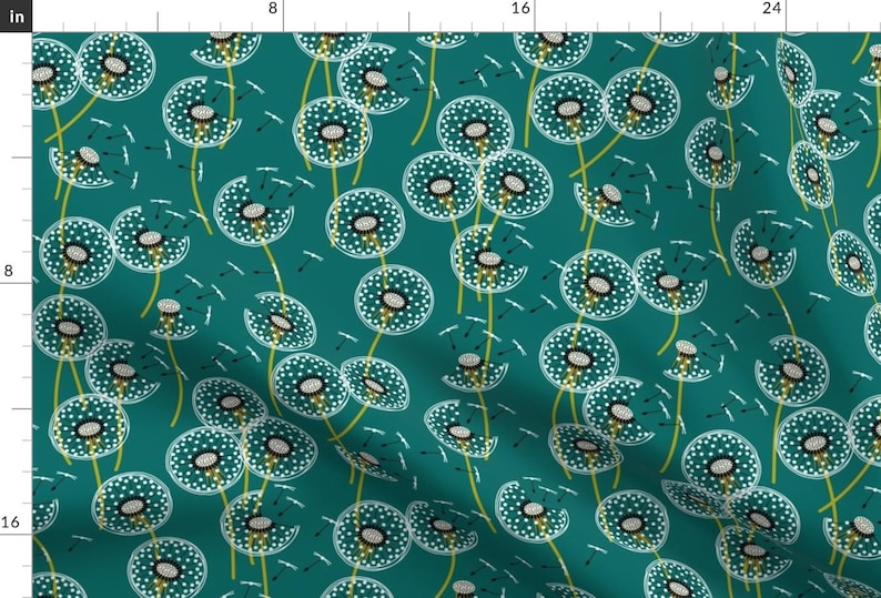 Mod Dandilion Fabric - Fanciful Flight Make A Dandelion Wish! - Teal by ...