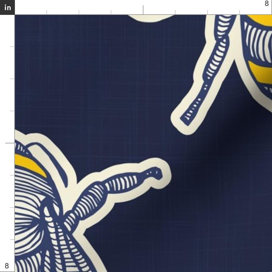Navy Bumble Bee Fabric - Bumblebee Buzz Navy by Patricia Braune - Navy ...