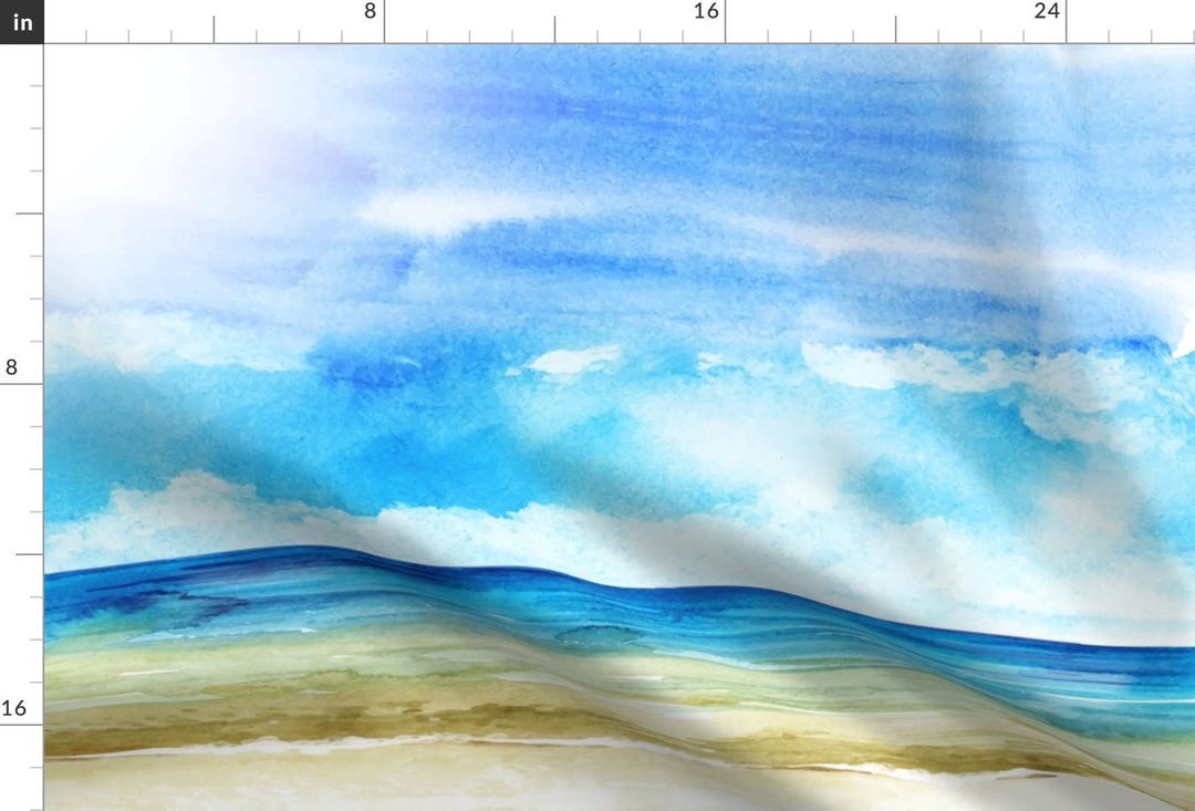 Summer Fabric - Watercolor Beach Ocean Summer Sky by Furbuddy - Summer ...