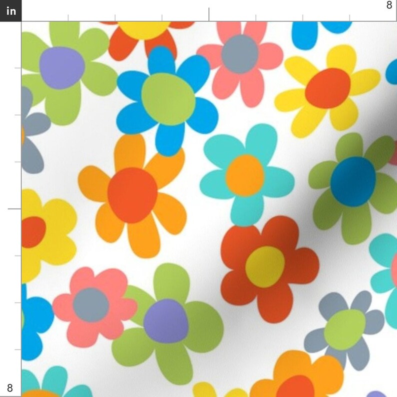 Rainbow Flower Fabric Girl Power Flower Power By | Etsy