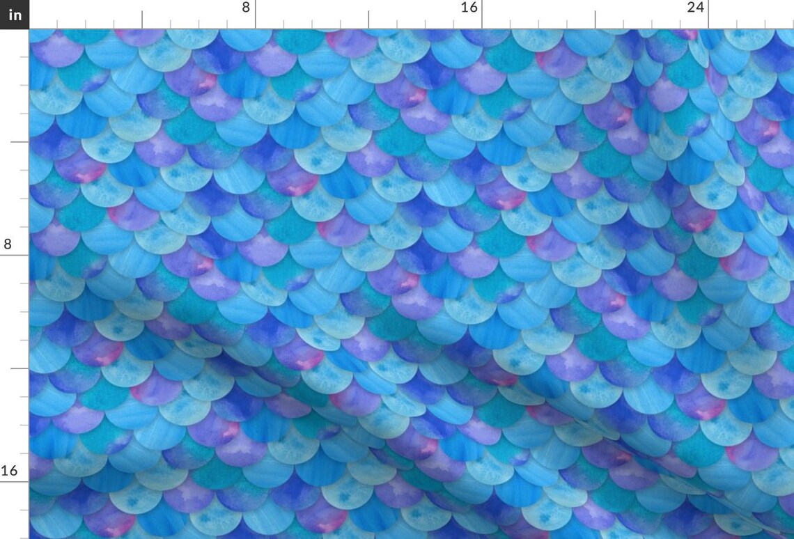 Blue Summer Mermaid Scales Fabric - Blue Mermaid by Washburnart ...