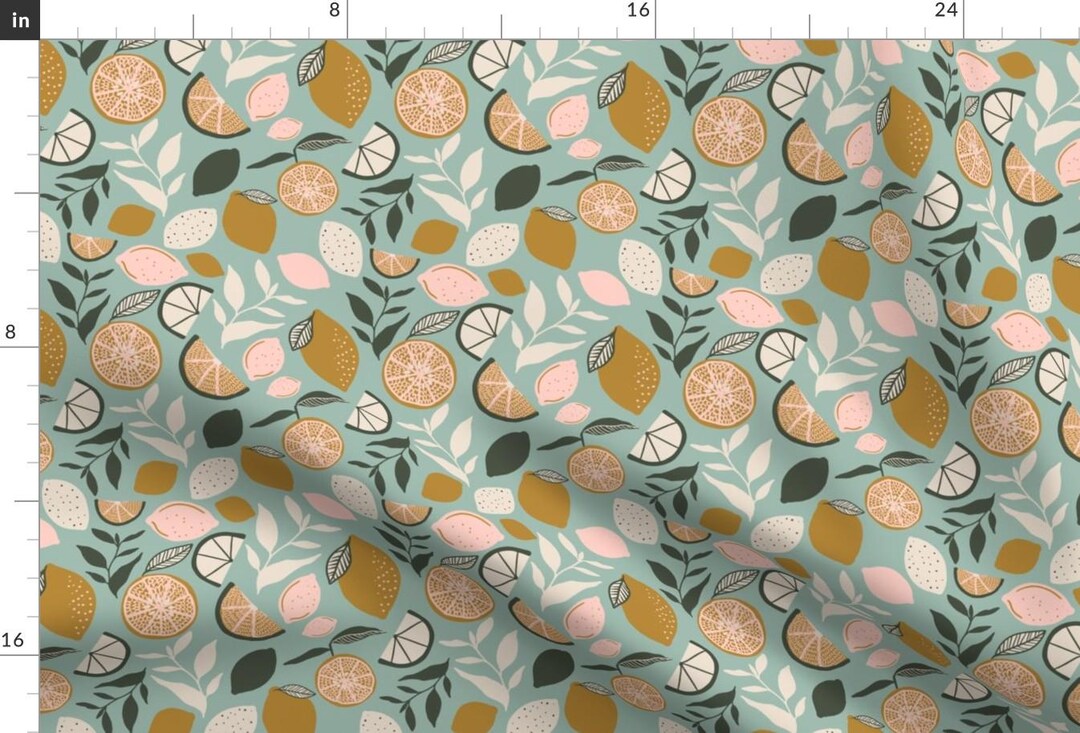 Lemon Citrus Fruit Fabric - Pink Lemon Lime Large by Indybloomdesign ...