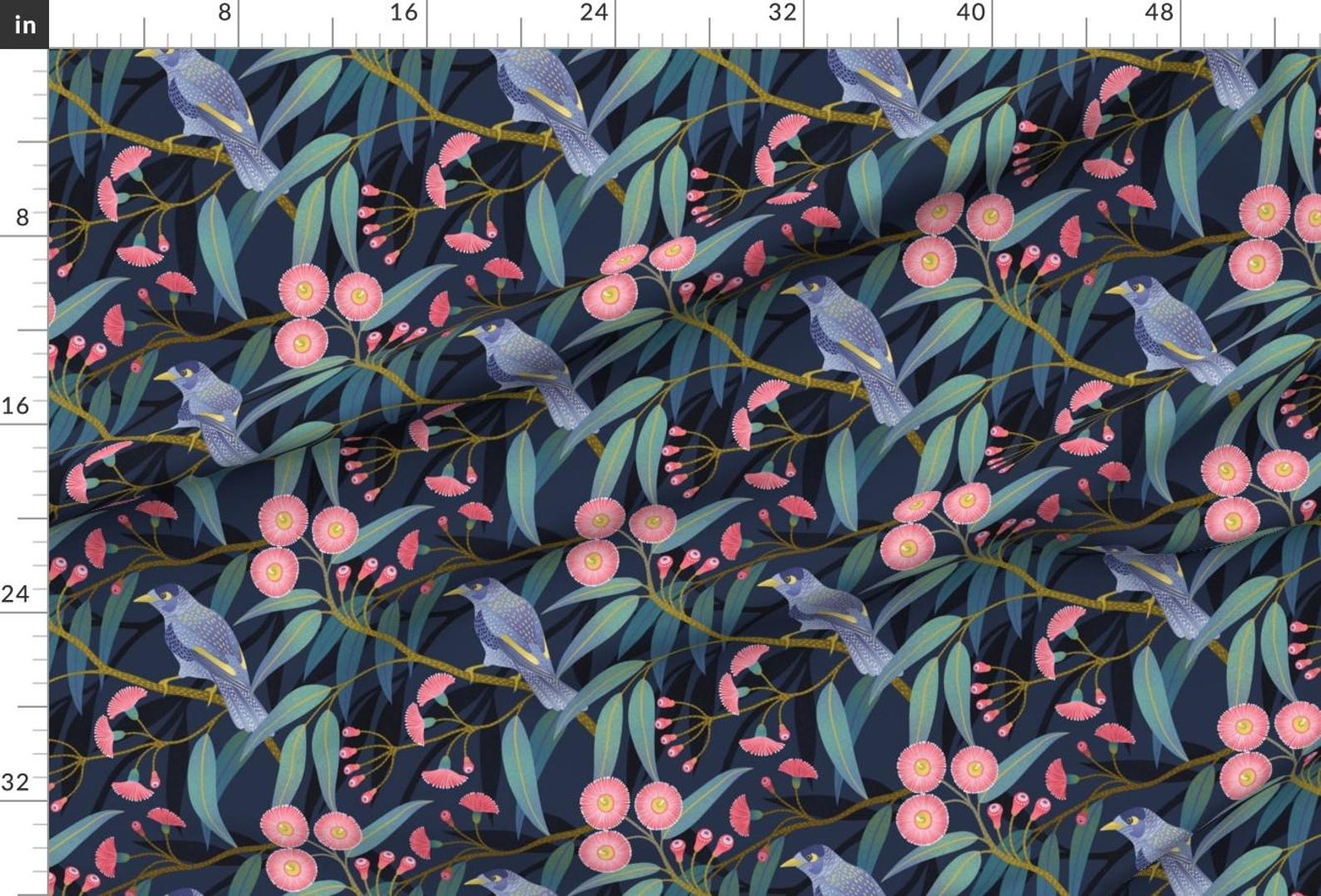 Australian Pink Exotic Flora Fabric - Eucalyptus Flowers by Julia ...