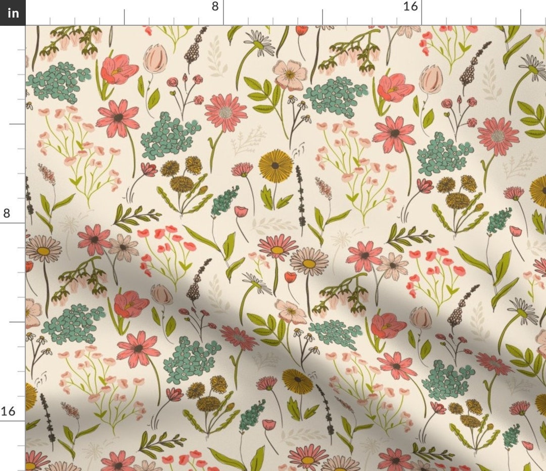 Cottagecore Fabric Wildflowers on Cream by Misskatedesigns Boho Rustic ...