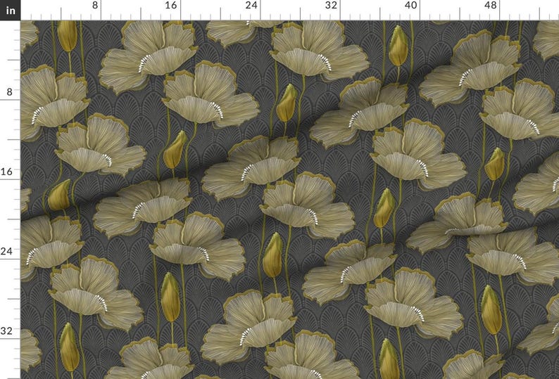 Art Decor Poppy Upholstery Fabric- Art Deco Fleurs Dor by J9design ...