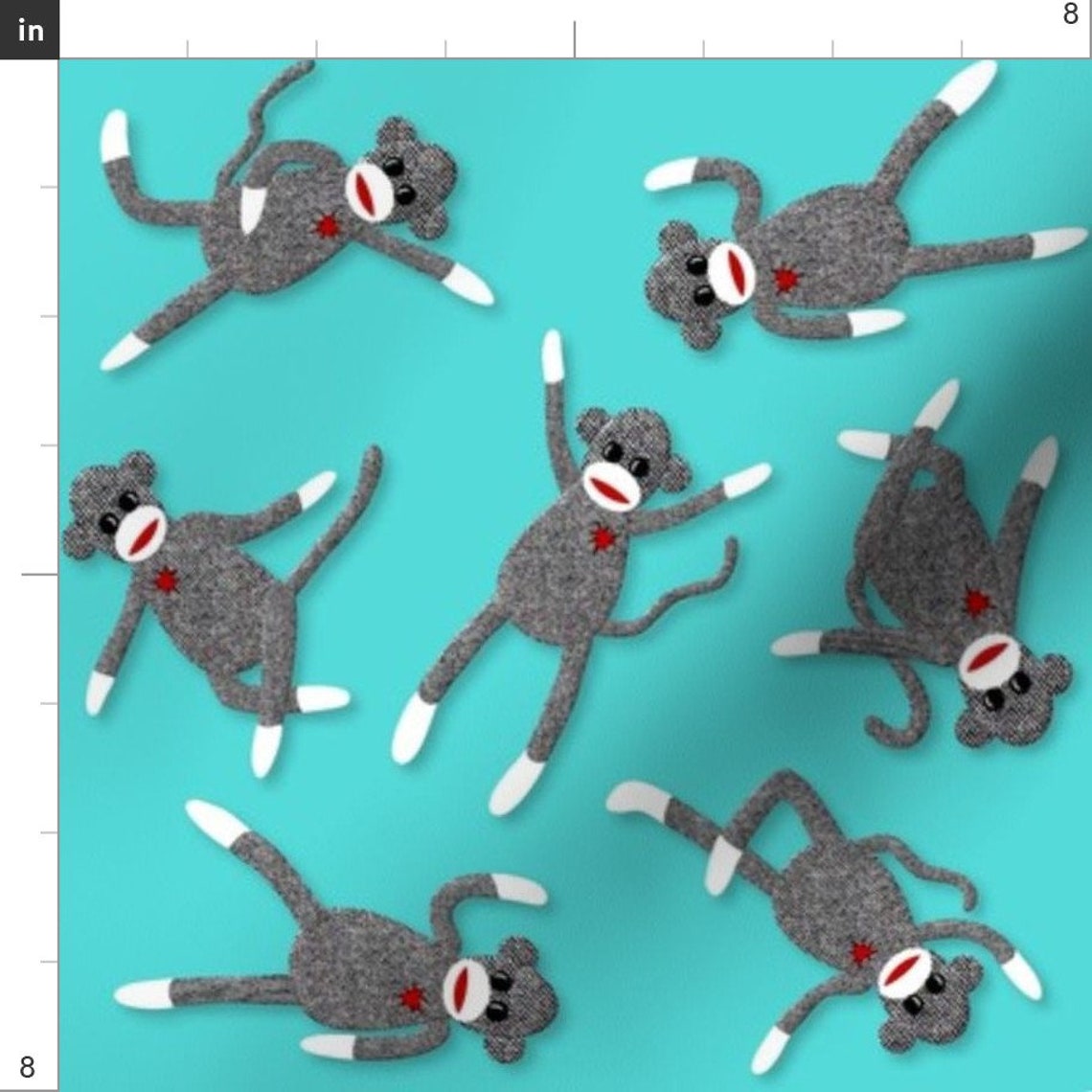 Teal Sock Monkey Fabric sock Monkey Teal Party by - Etsy