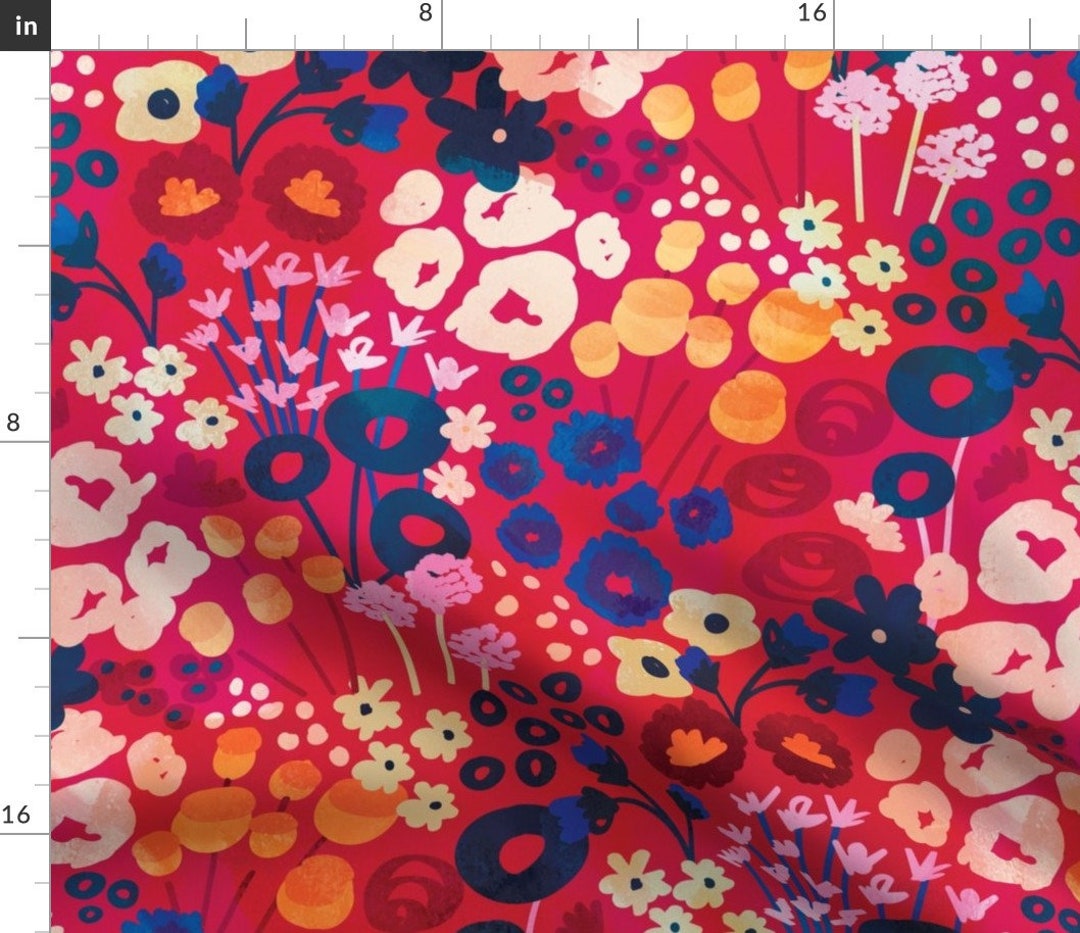 Floral Fabric Modern Retro Floral Red by Jenflorentine - Etsy